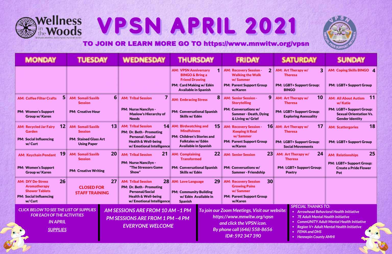 VPSN April 2021 Calendar – AdultMentalHealth.org